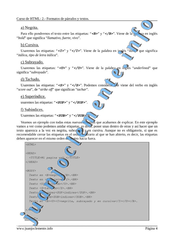 Curso Básico de HTML (2): Formatos de párrafos y textos. – Blog de ...