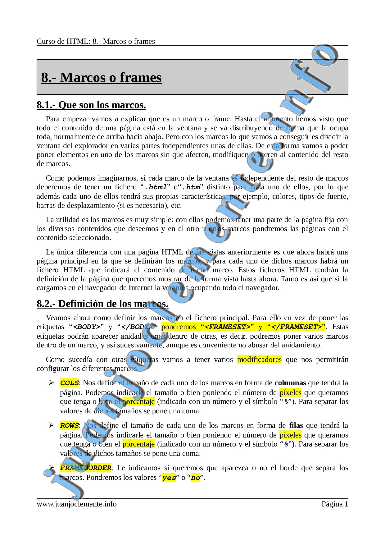 Curso Básico de HTML (8): Marcos o frames. – Blog de Juanjo Clemente